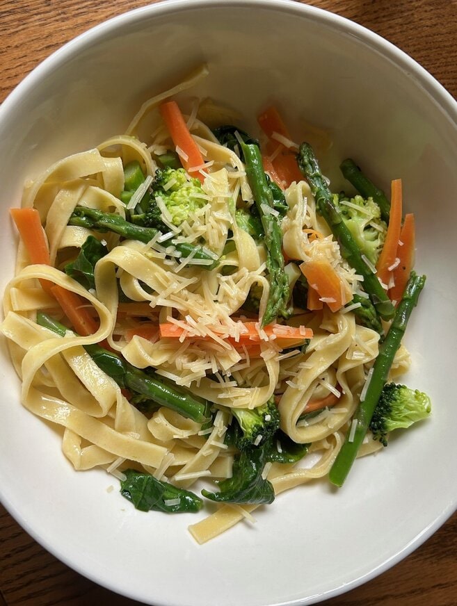 Spring Vegetable Fettuccine with Micro Greens - Riehm Produce Farm